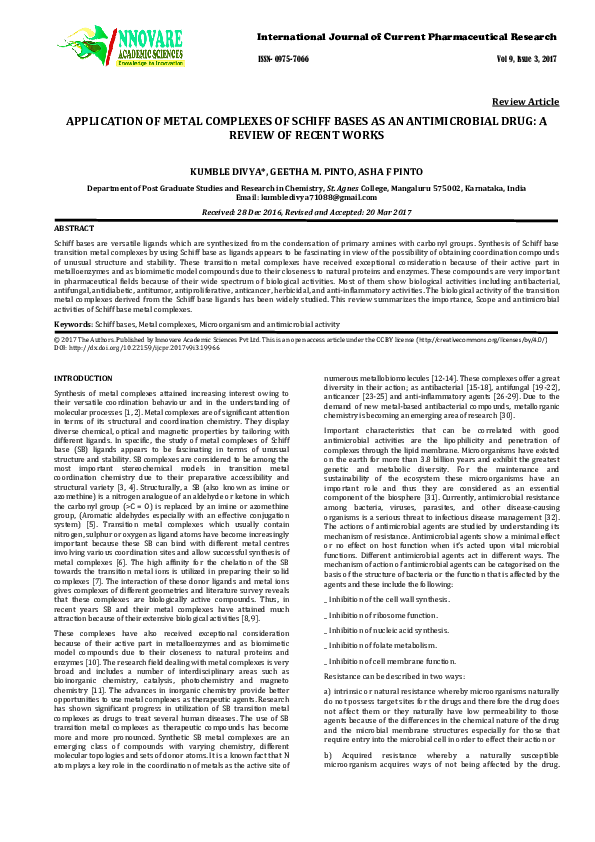 (PDF) Application of Metal Complexes of Schiff Bases as an Antimicrobial Drug: A Review of ...
