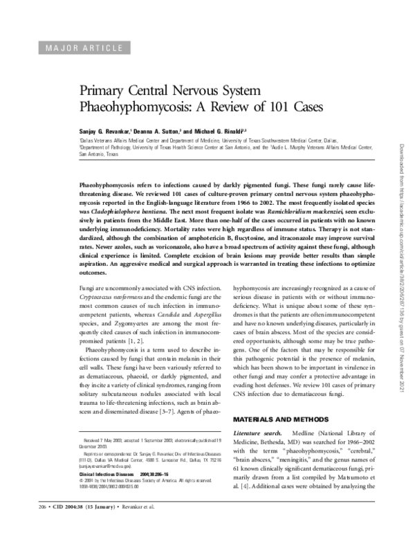 (PDF) Primary Central Nervous System Phaeohyphomycosis: A Review of 101 Cases