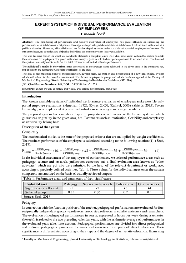(PDF) Expert System of Individual Performance Evaluation of Employees