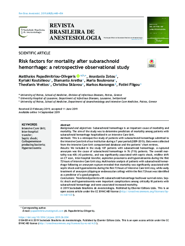 (PDF) Risk factors for mortality after subarachnoid hemorrhage: a ...