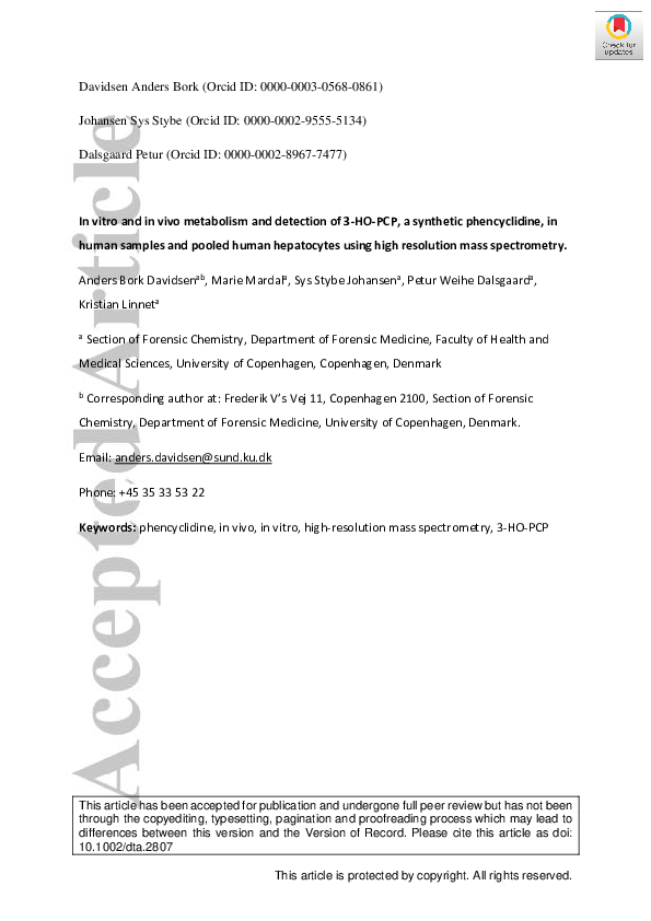 (PDF) In vitro and in vivo metabolism and detection of 3‐HO‐PCP, a ...