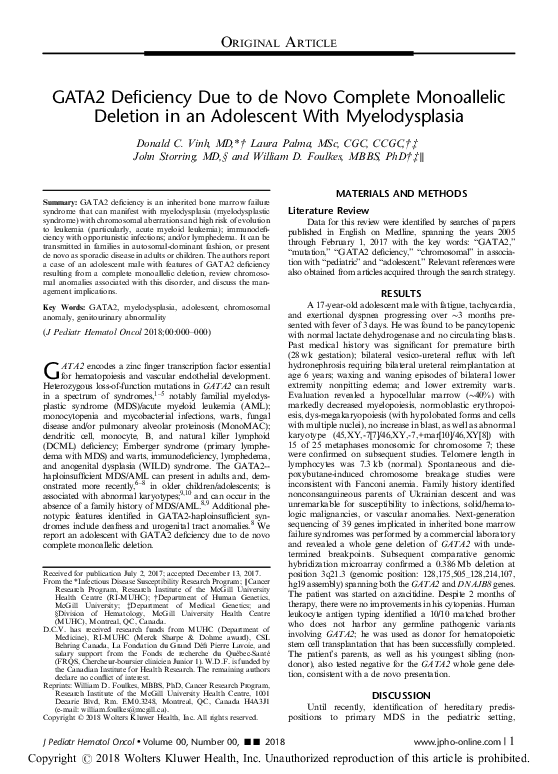 (PDF) GATA2 Deficiency Due to de Novo Complete Monoallelic Deletion in ...