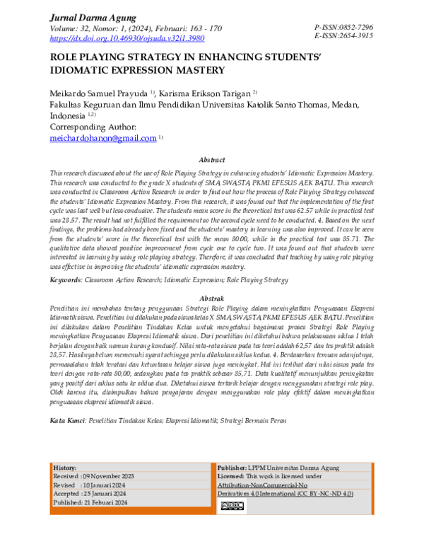 (PDF) ROLE PLAYING STRATEGY IN ENHANCING STUDENTS' IDIOMATIC EXPRESSION ...