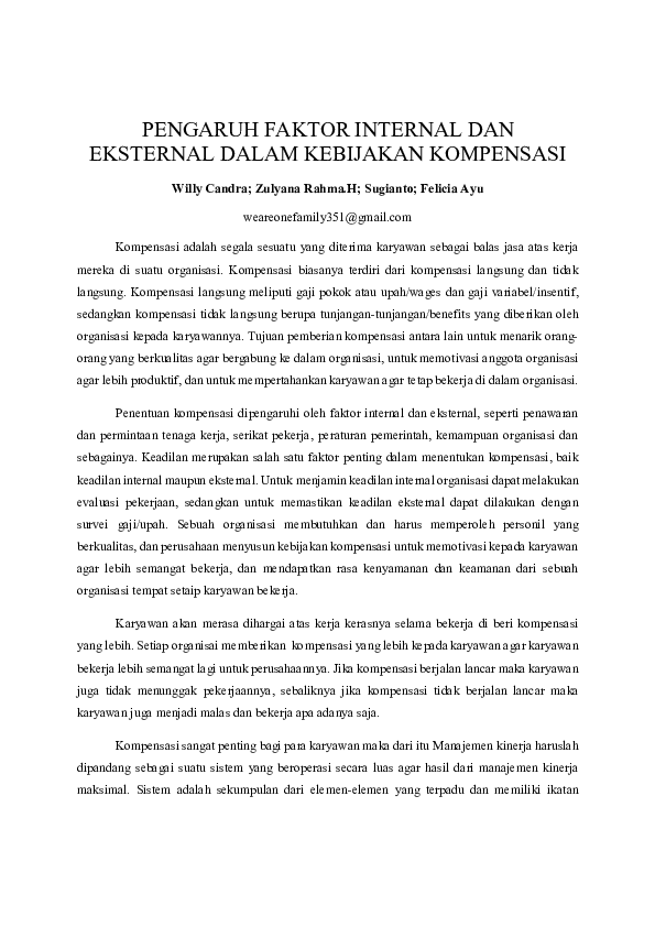 (PDF) Pengaruh Faktor Internal Dan Eksternal Dalam Kebijakan Kompensasi