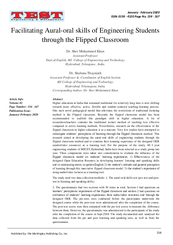 (PDF) Facilitating Aural-oral skills of Engineering Students through the Flipped Classroom