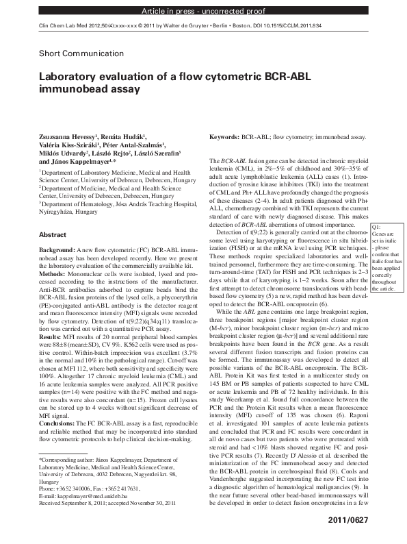 (PDF) Laboratory evaluation of a flow cytometric BCR-ABL immunobead assay
