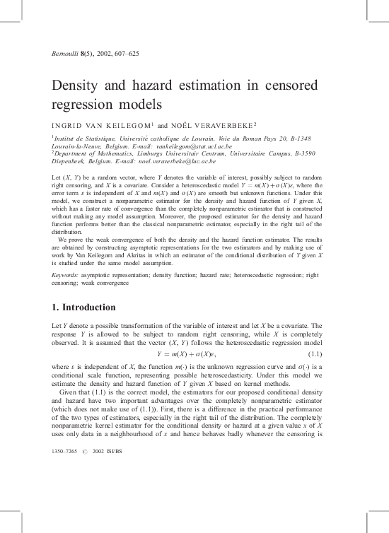 (PDF) Density and hazard estimation in censored regression models
