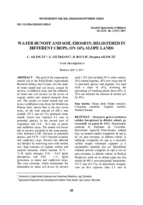 Pdf Water Runoff And Soil Erosion Registered In Different Crops On