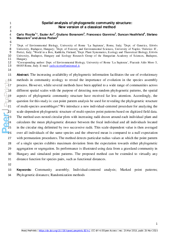 (PDF) Spatial analysis of phylogenetic community structure: New version ...