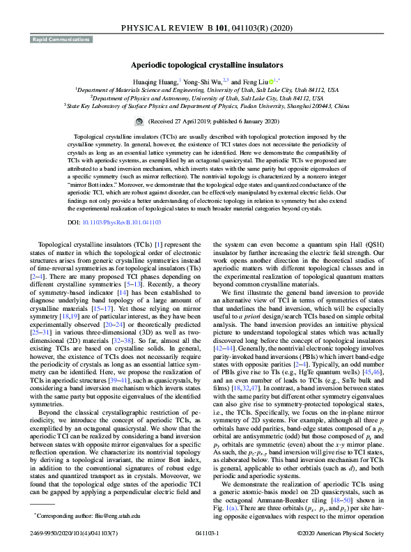 (PDF) Aperiodic topological crystalline insulators