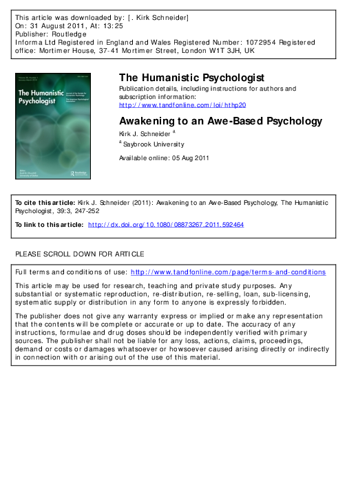(PDF) Awakening to an awe-based psychology