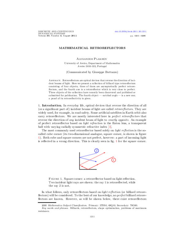 (PDF) Mathematical retroreflectors