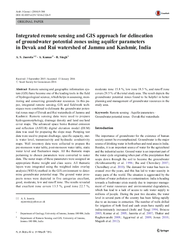 Pdf Integrated Remote Sensing And Gis Approach For Demarcation Of