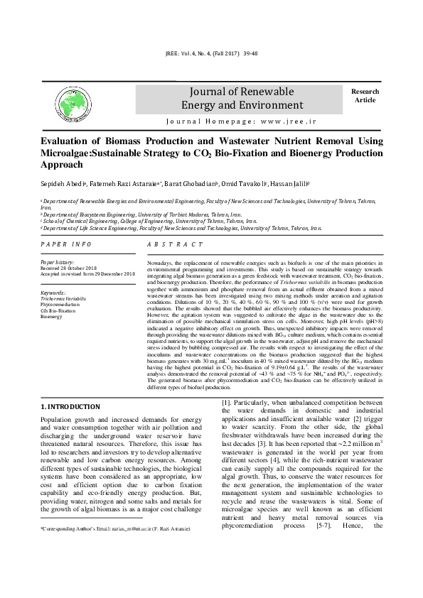 (PDF) Evaluation of Biomass Production and Wastewater Nutrient Removal Using Microalgae ...
