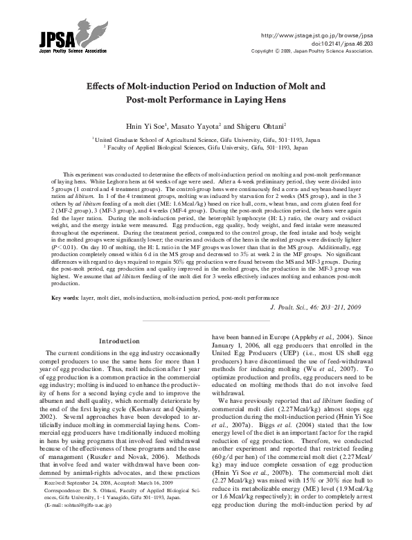(PDF) Effects of Molt-induction Period on Induction of Molt and Post ...