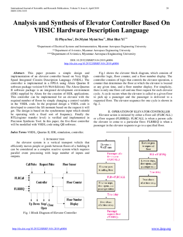 (PDF) Analysis and Synthesis of Elevator Controller Based On VHSIC Hardware Description Language