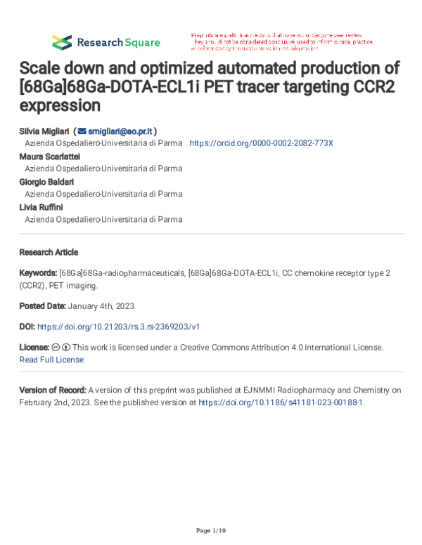 (PDF) Scale down and optimized automated production of [68Ga]68Ga-DOTA ...