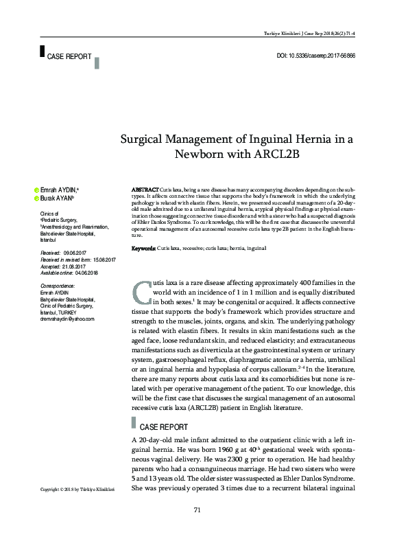 (PDF) Surgical Management of Inguinal Hernia in a Newborn with ARCL2B ...