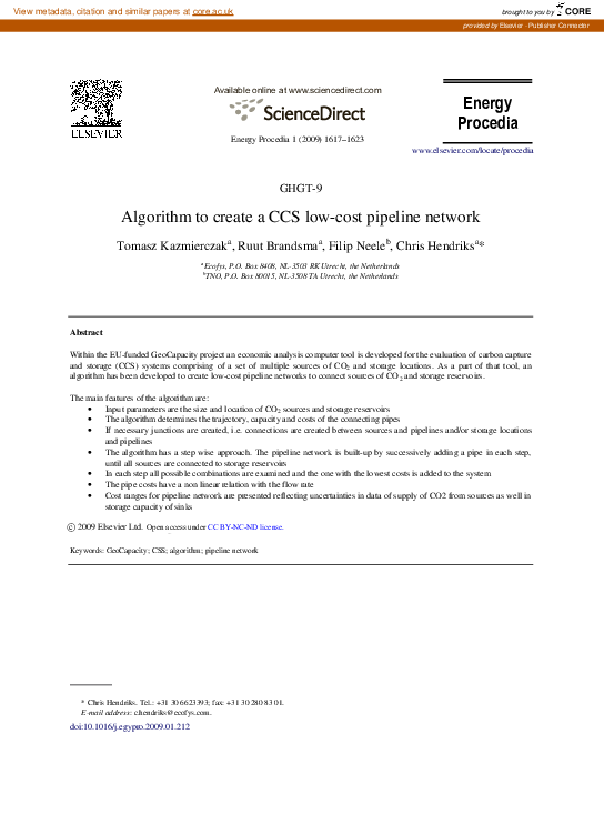 (PDF) Algorithm to create a CCS low-cost pipeline network