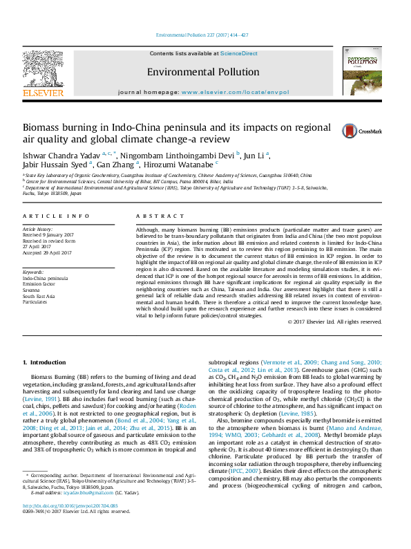 (PDF) Biomass burning in Indo-China peninsula and its impacts on regional air quality and global ...