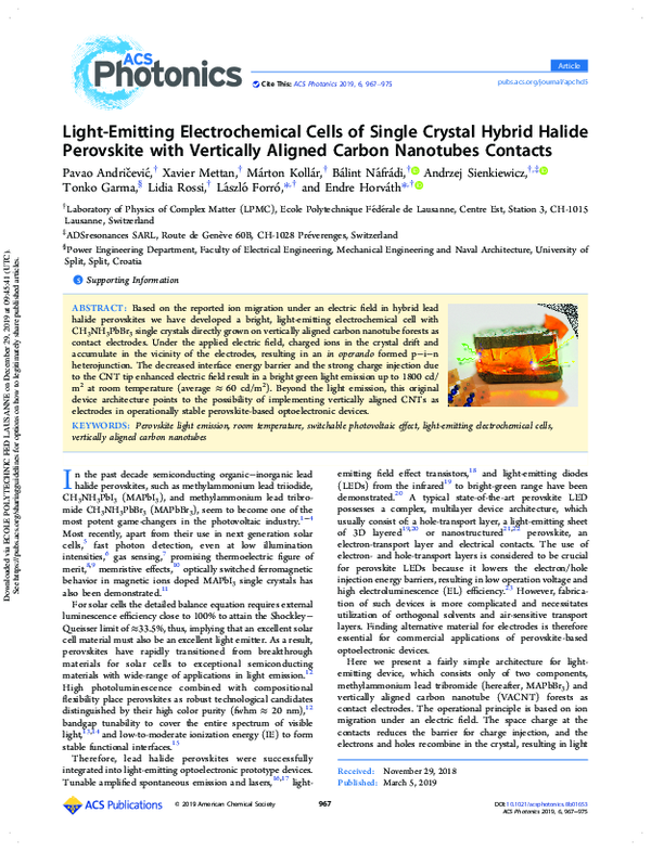 (PDF) Light-Emitting Electrochemical Cells of Single Crystal Hybrid Halide Perovskite with ...