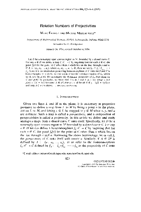 (PDF) Rotation Numbers of Projectivities