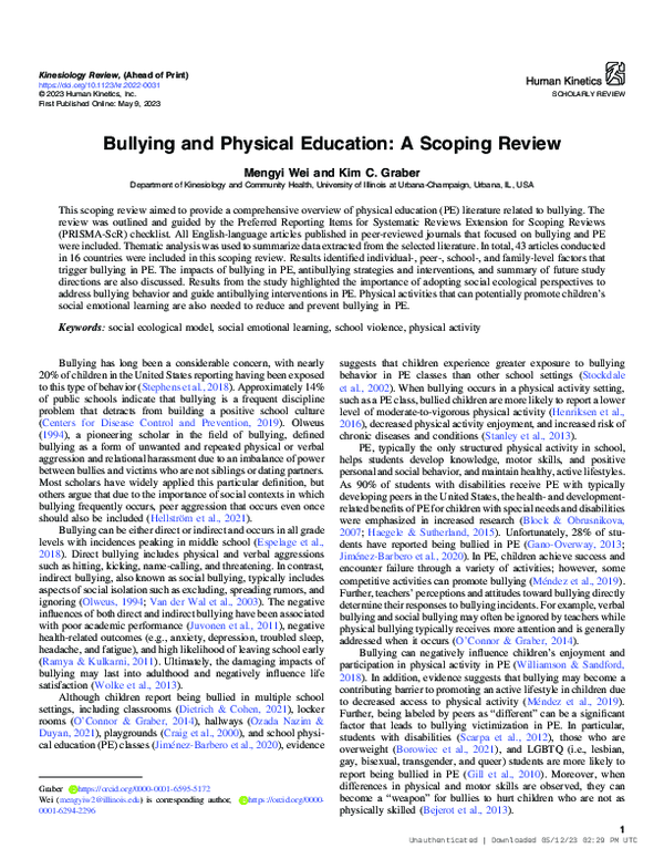 (PDF) Bullying and Physical Education: A Scoping Review