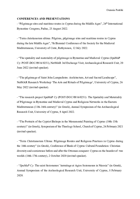 (PDF) List of Conferences Presentations and Guest Lectures