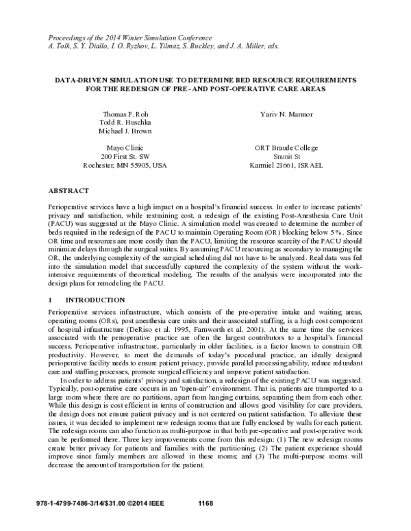 (PDF) Data-driven simulation use to determine bed resource requirements for the redesign of pre ...