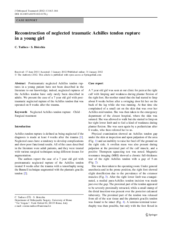 (PDF) Reconstruction of neglected traumatic Achilles tendon rupture in ...
