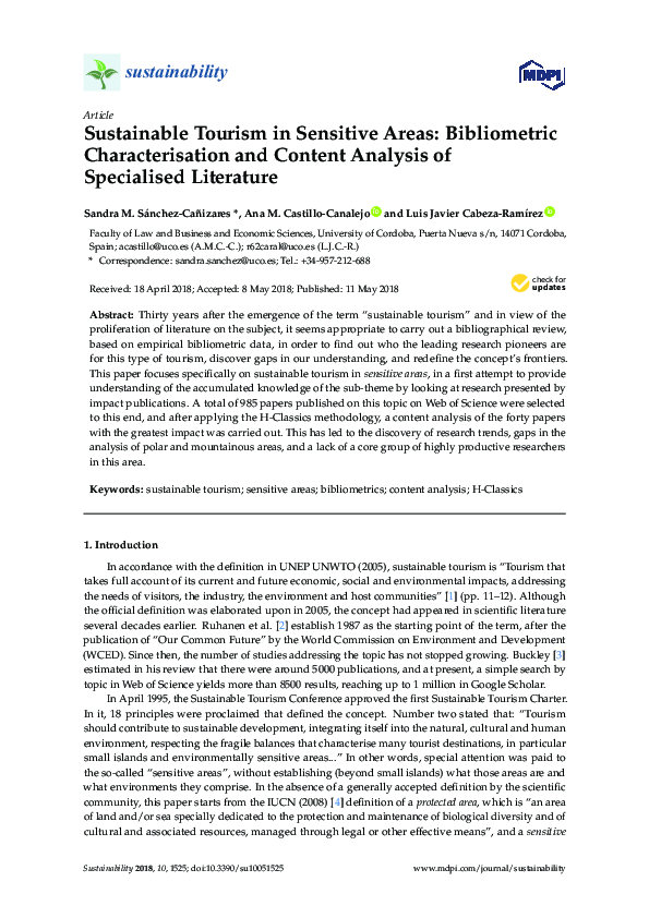 (PDF) Sustainable Tourism in Sensitive Areas: Bibliometric ...
