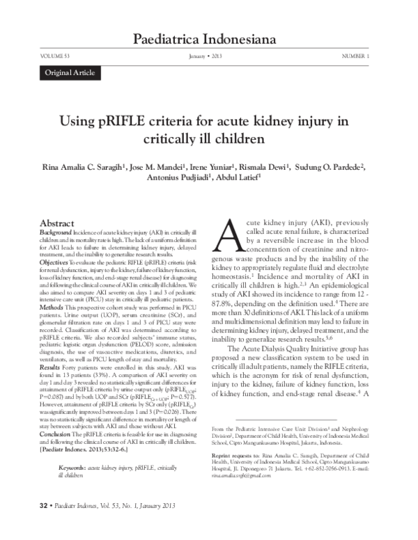 (PDF) Using pRIFLE criteria for acute kidney injury in critically ill ...