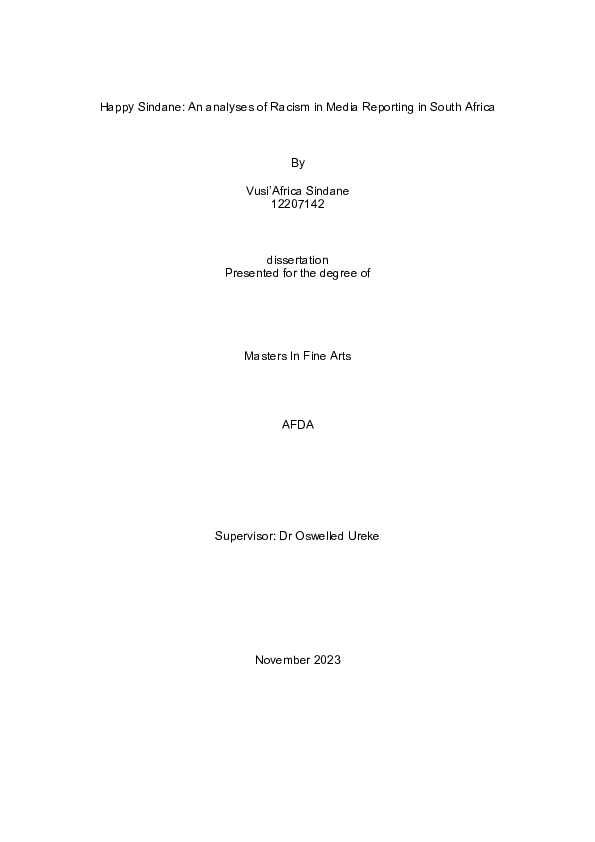 (DOC) Happy Sindane: An analyses of Racism in Media Reporting in South ...