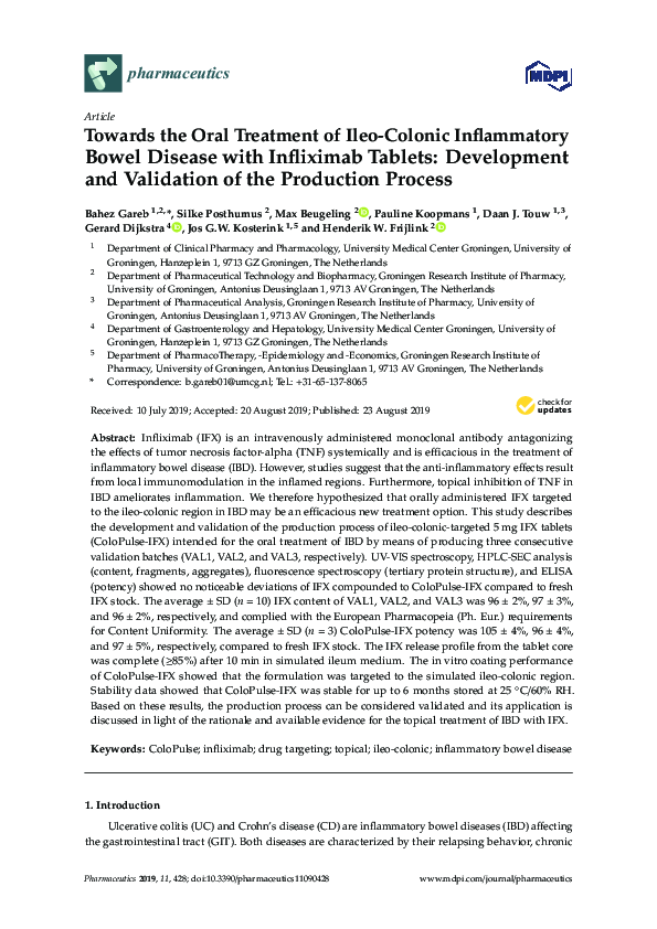 Pdf Towards The Oral Treatment Of Ileo Colonic Inflammatory Bowel Disease With Infliximab