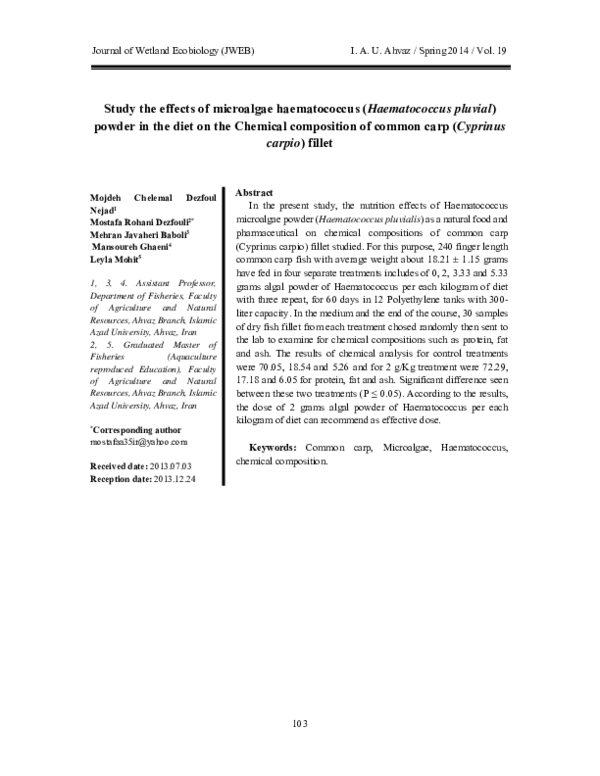 (PDF) Study the Effects of Microalgae Haematococcus (Haematococcus Pluvial) Powder in the Diet ...