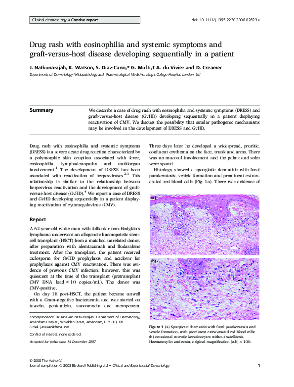 (PDF) Drug rash with eosinophilia and systemic symptoms and graft ...