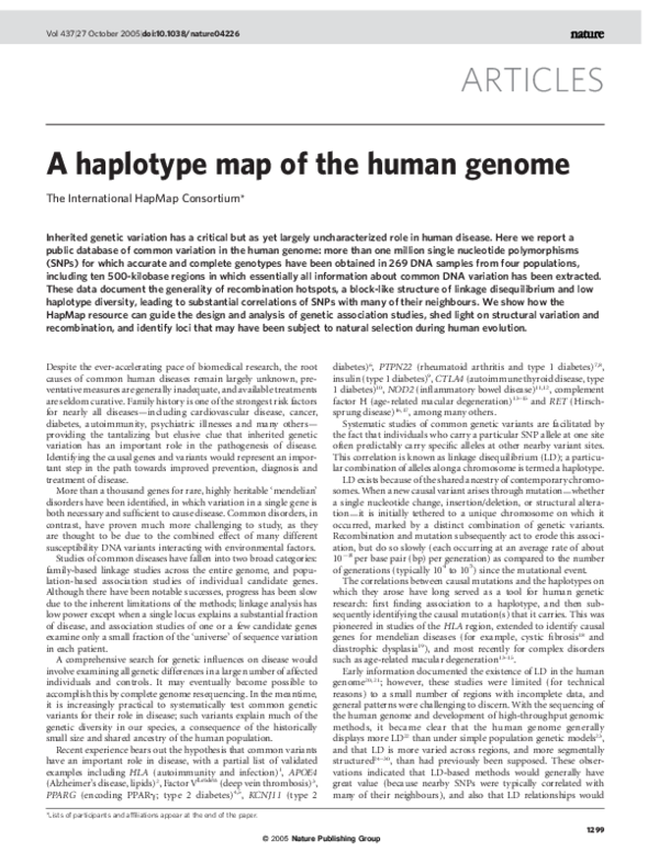 (PDF) A haplotype map of the human genome The International HapMap ...