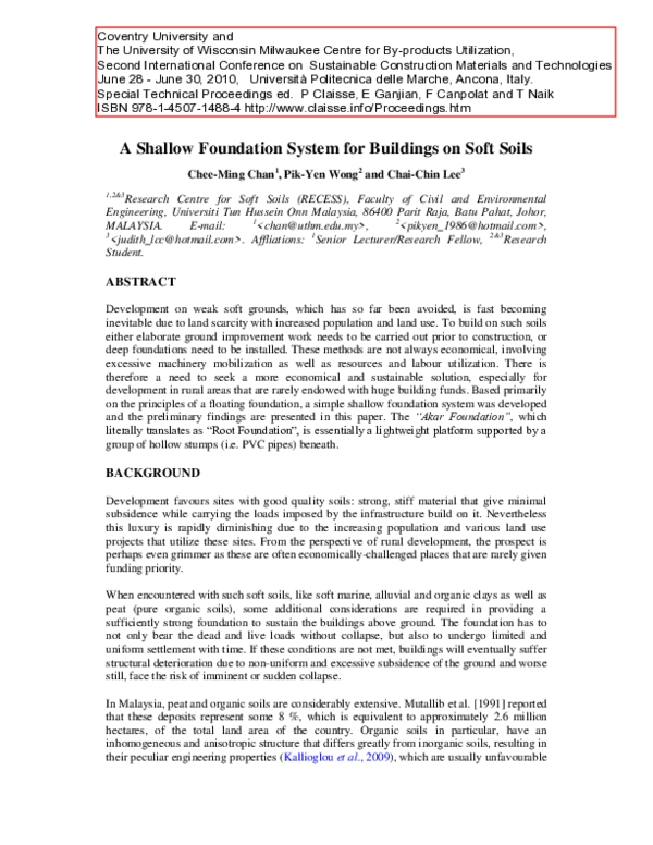 (PDF) A Shallow Foundation System for Buildings on Soft Soils
