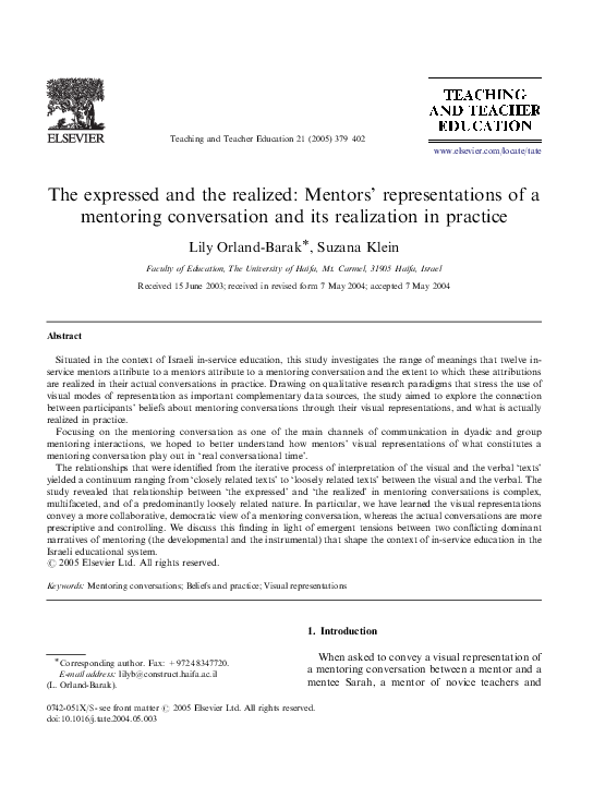 (PDF) The expressed and the realized: Mentors’ representations of a ...