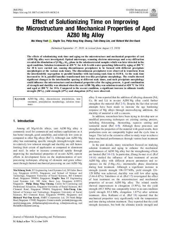(PDF) Effect of Solutionizing Time on Improving the Microstructure and ...