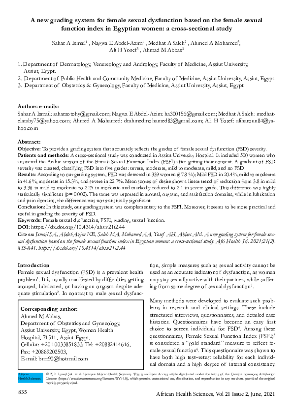 (PDF) A new grading system for female sexual dysfunction based on the female sexual function ...