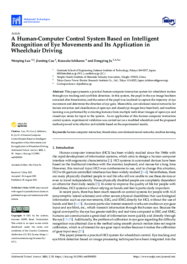 (PDF) A Human-Computer Control System Based on Intelligent Recognition of Eye Movements and Its ...