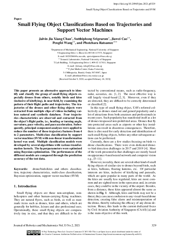 (PDF) Small Flying Object Classifications Based on Trajectories and ...