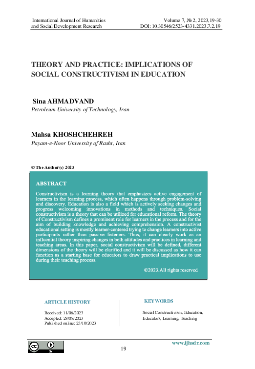 (PDF) THEORY AND PRACTICE: IMPLICATIONS OF SOCIAL CONSTRUCTIVISM IN EDUCATION
