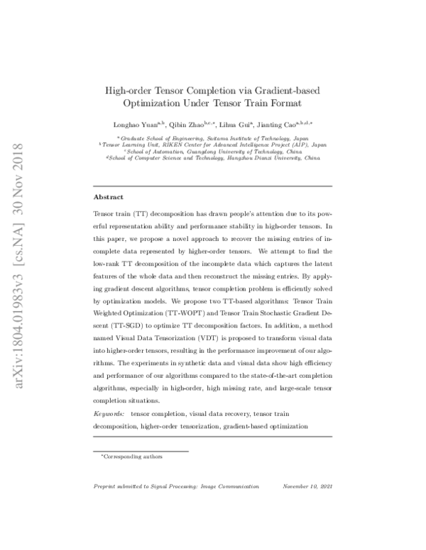(PDF) High-order tensor completion via gradient-based optimization under tensor train format