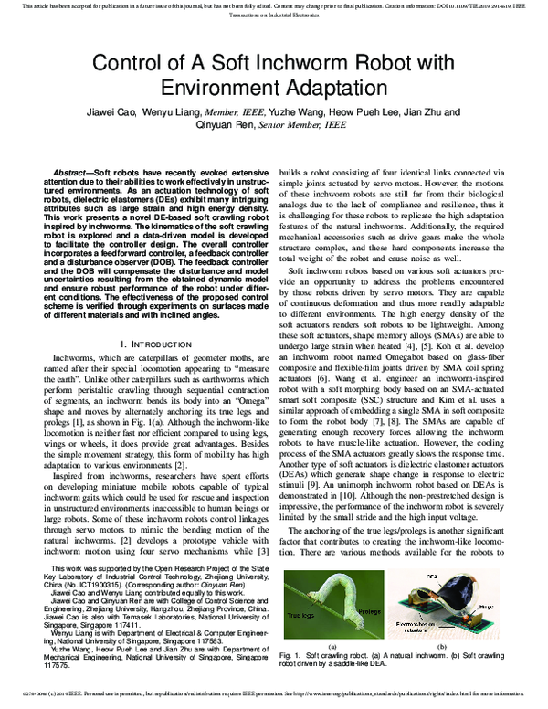 (PDF) Control of a Soft Inchworm Robot With Environment Adaptation