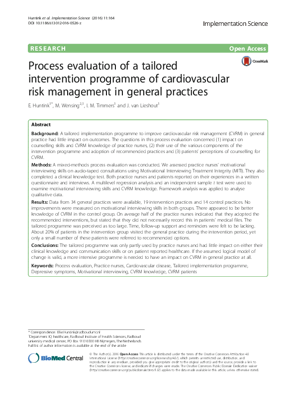 (PDF) Process evaluation of a tailored intervention programme of ...