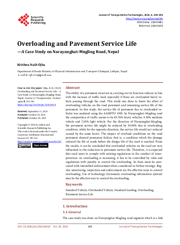 (PDF) Overloading and Pavement Service Life —A Case Study on Narayanghat-Mugling Road, Nepal