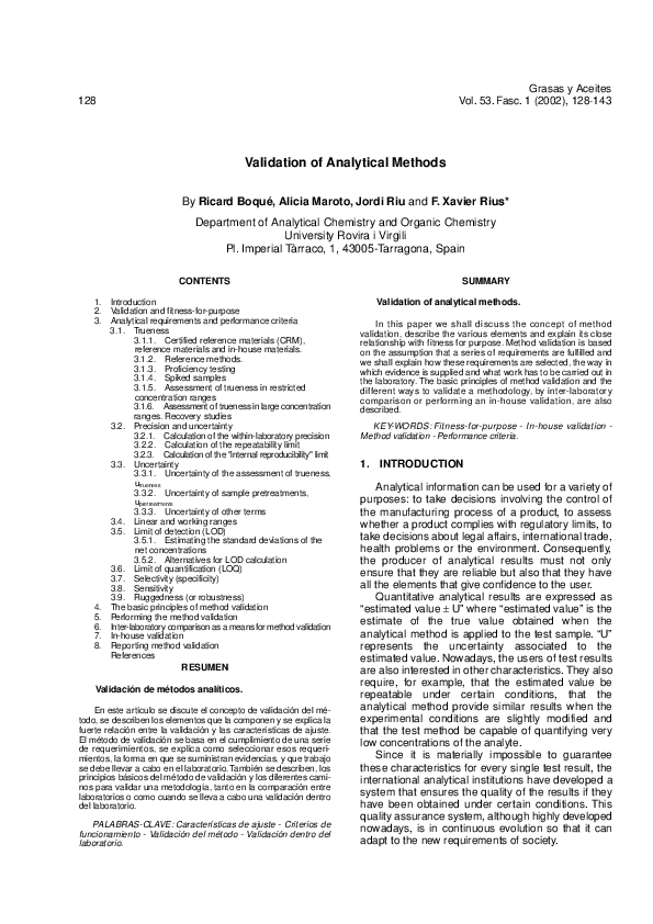 (PDF) Validation of analytical methods