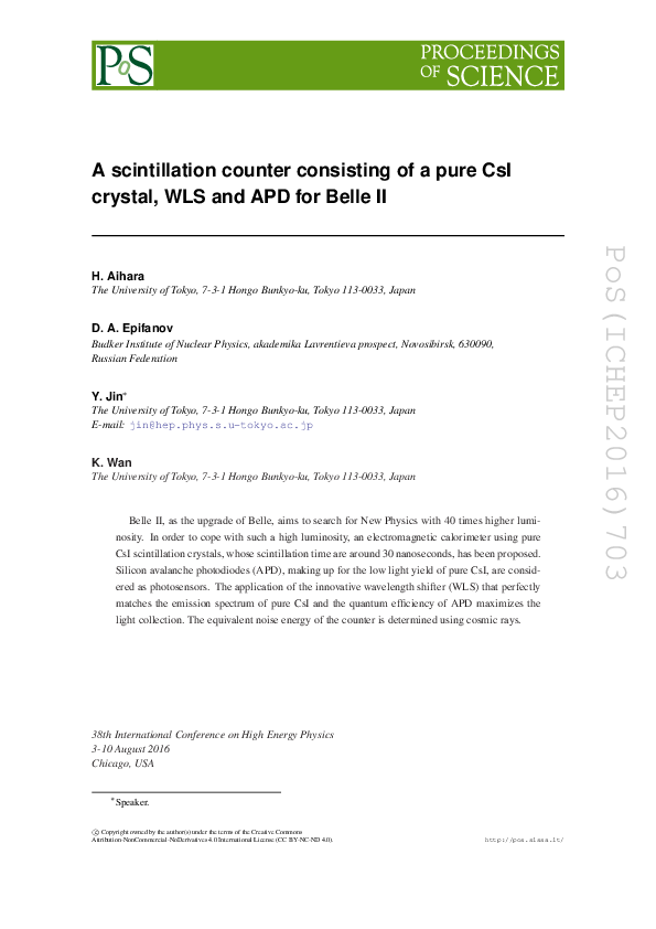 (PDF) A scintillation counter consisting of a pure CsI crystal, WLS and ...